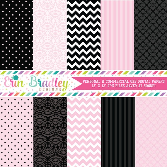 Pink and Black Digital Papers Set Printable Papers Personal ...