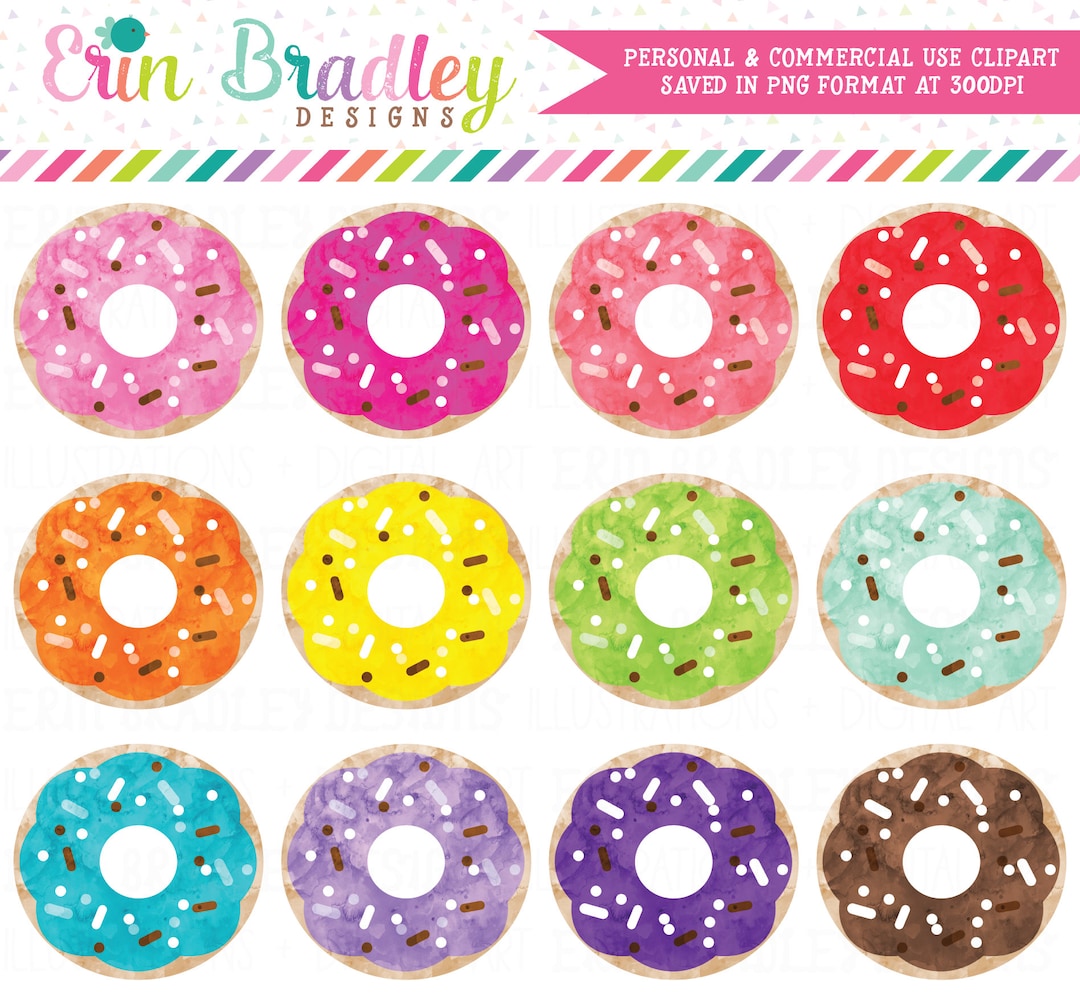 Watercolor Donuts Clipart, Watercolor Food Clipart, Donut Party Clip ...