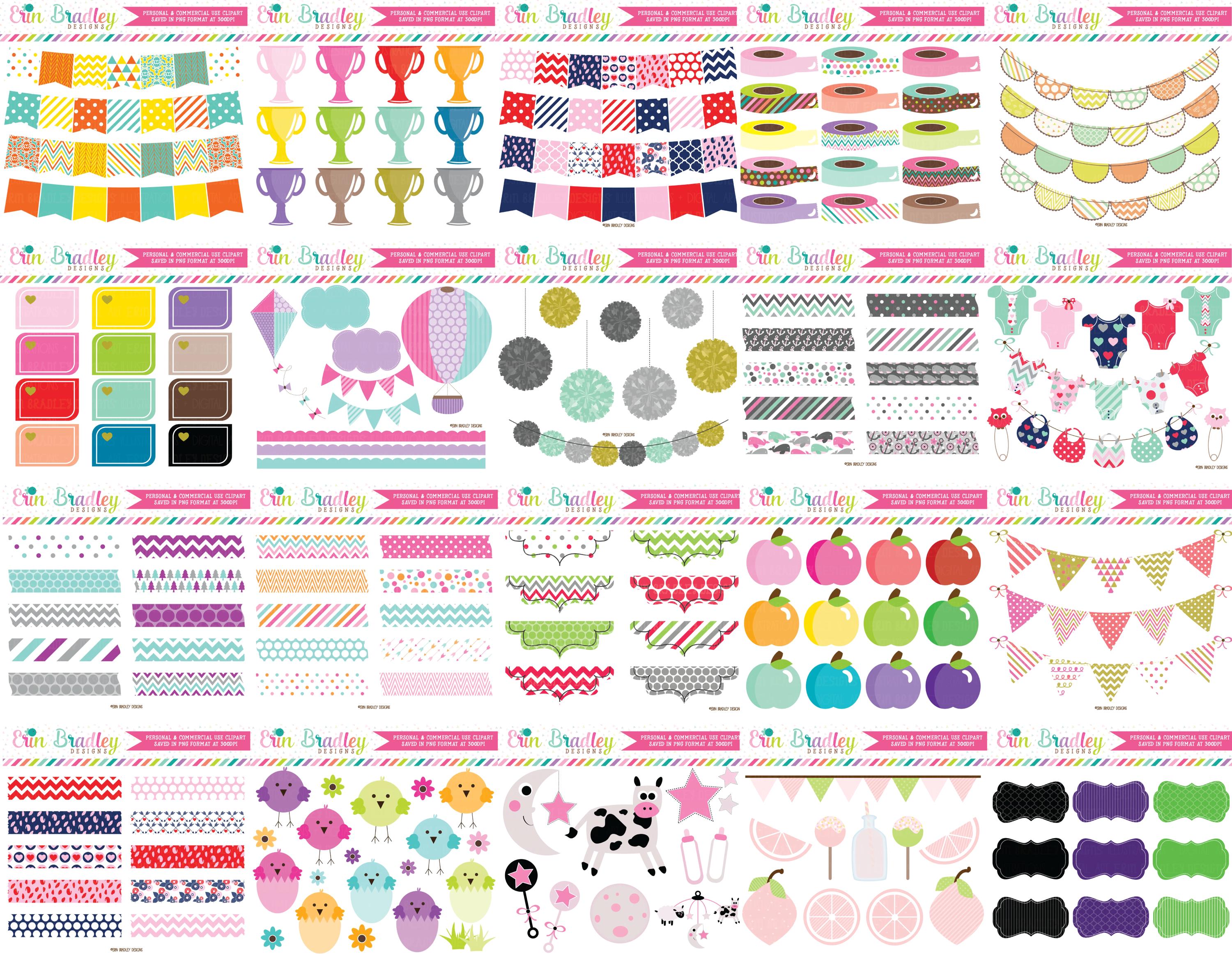 Mega Clipart Bundle, 3200 PNG Graphics, Scrapbook & Design (commercial ...