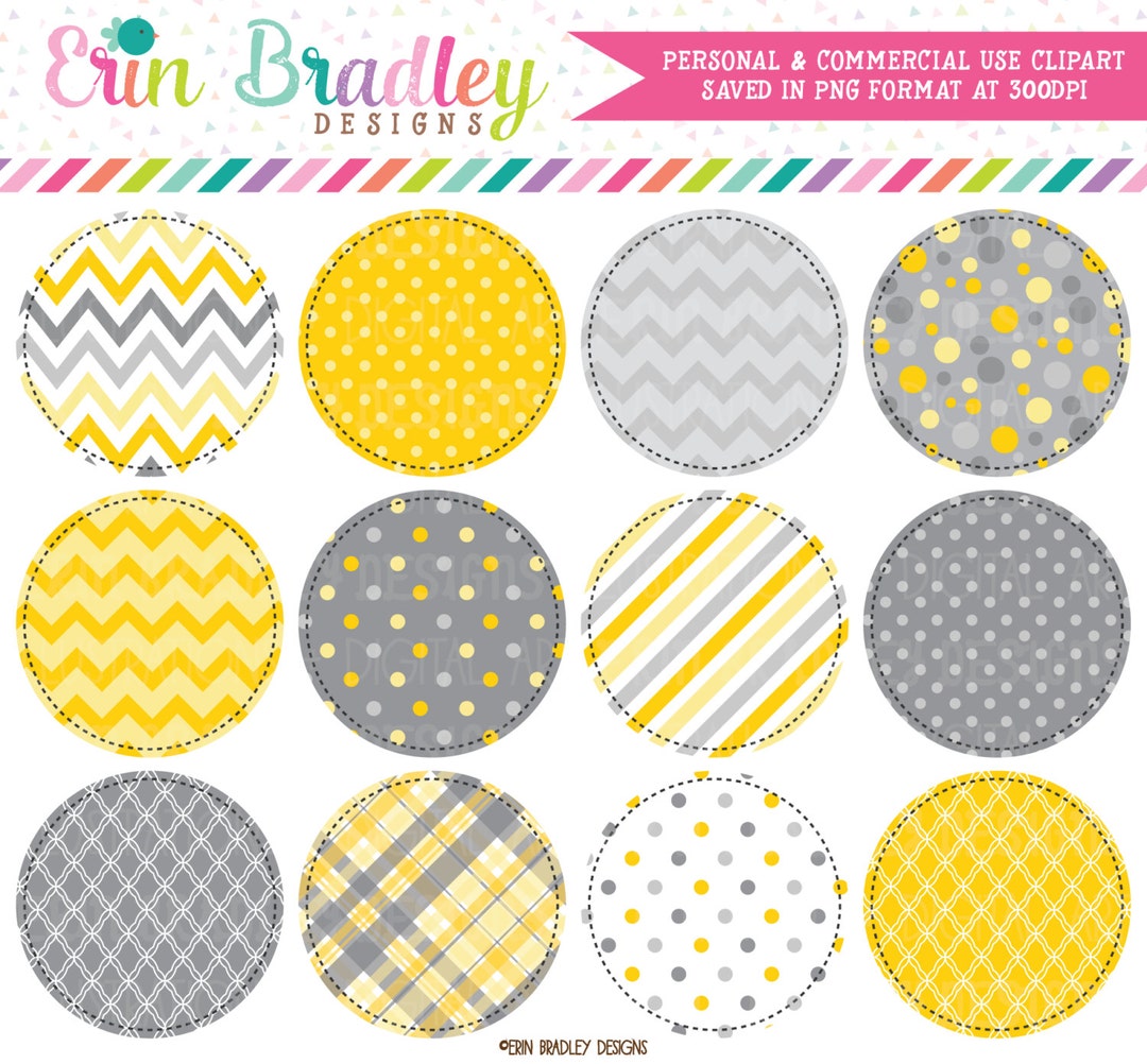 Yellow and Gray Digital Circles Clip Art Frame Clipart Graphics Polka ...