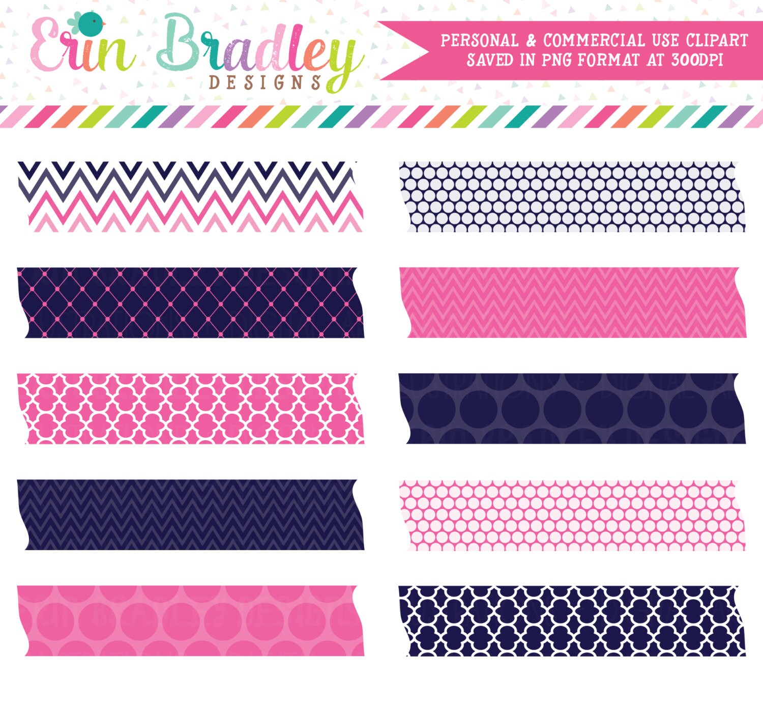 Blue and Hot Pink Washi Tape Clipart Commercial Use Digital | Etsy