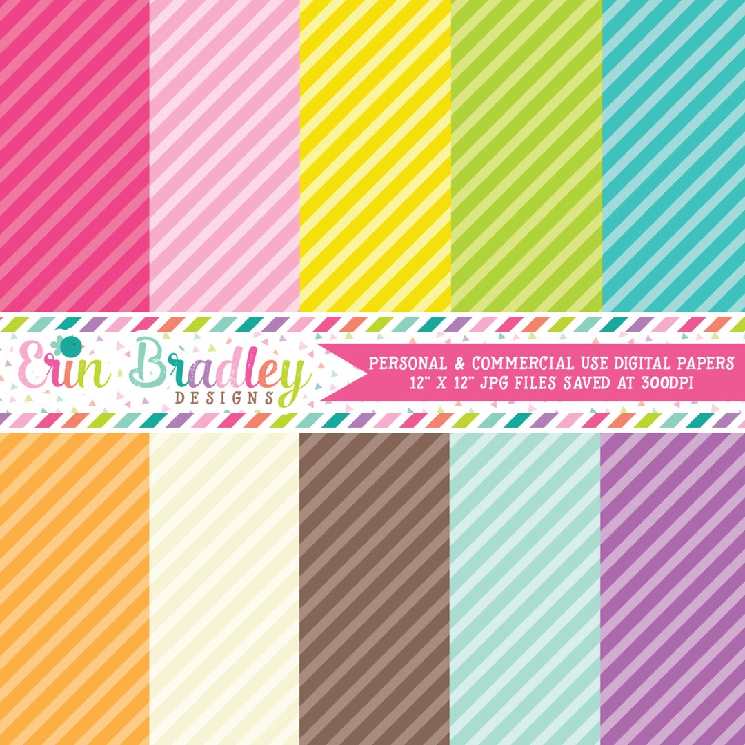 Digital Paper Pack Personal and Commercial Use Colorful Diagonal ...