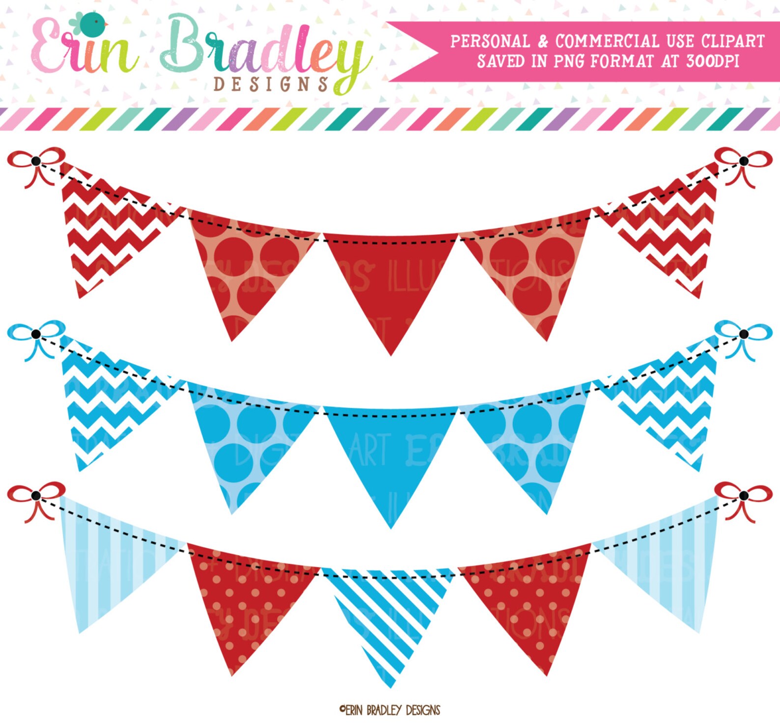 Blue & Red Clipart Bunting Banner Flag Clip Art Graphics | Etsy