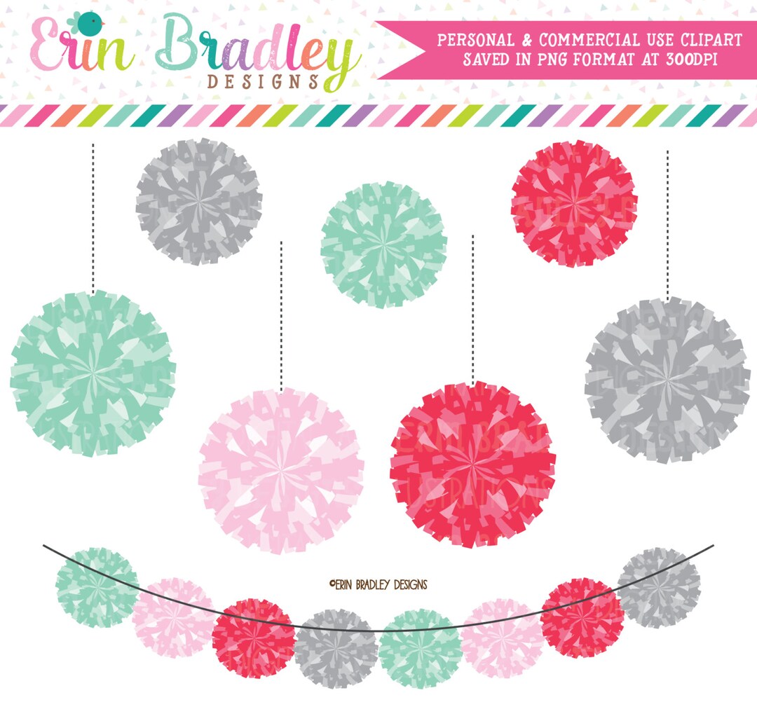 Pom Pom Garland Clipart Graphics Personal & Commerical Use Digital ...