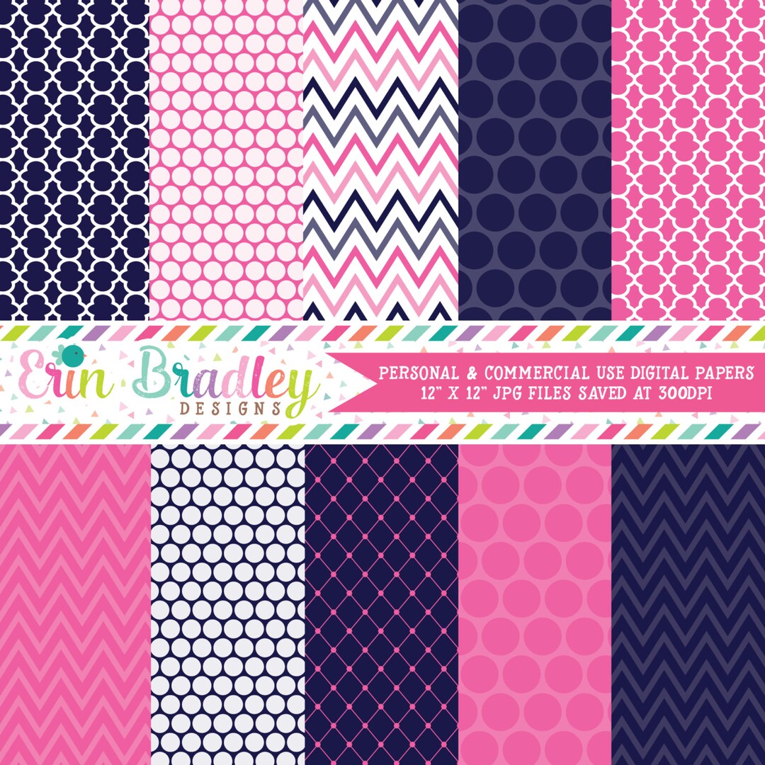 Digital Paper Pack Personal and Commercial Use Blue and Hot Pink - Etsy