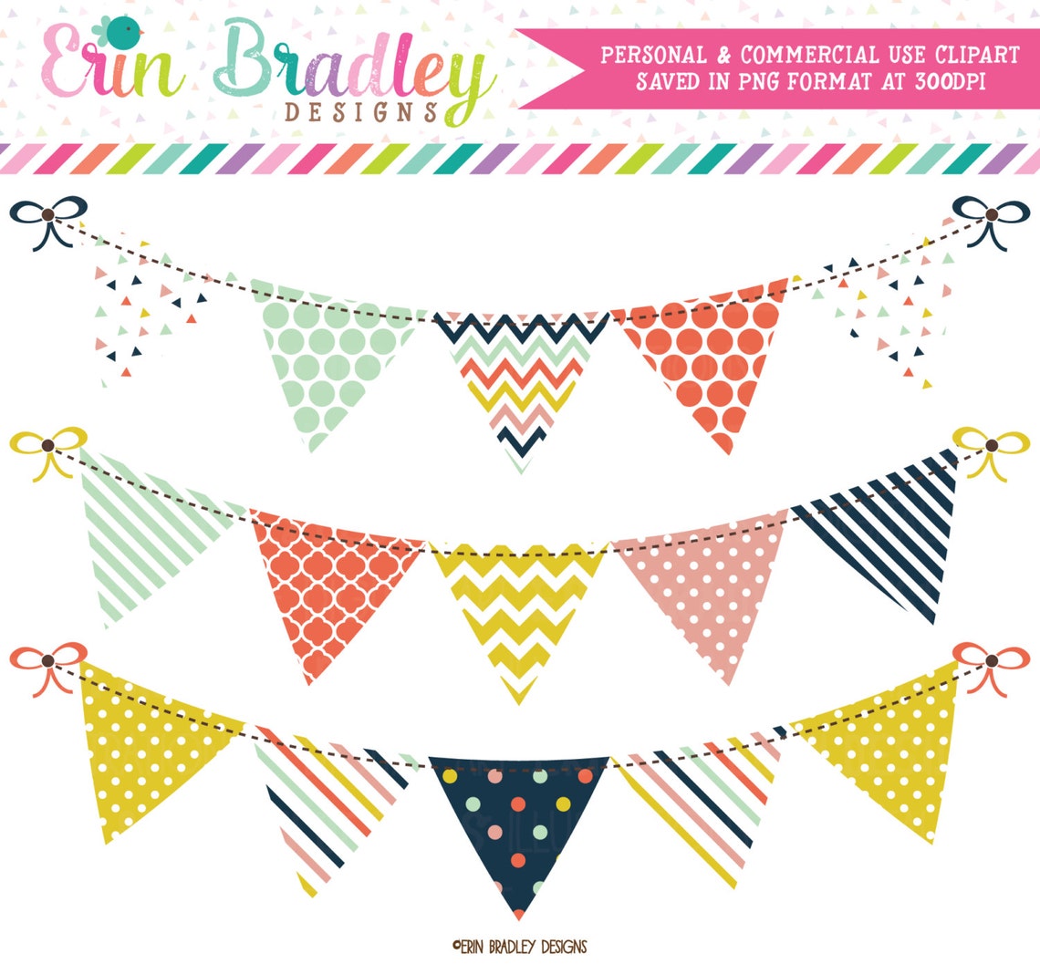 Bunting Clipart Craft Party Collection Digital Banner Flag - Etsy