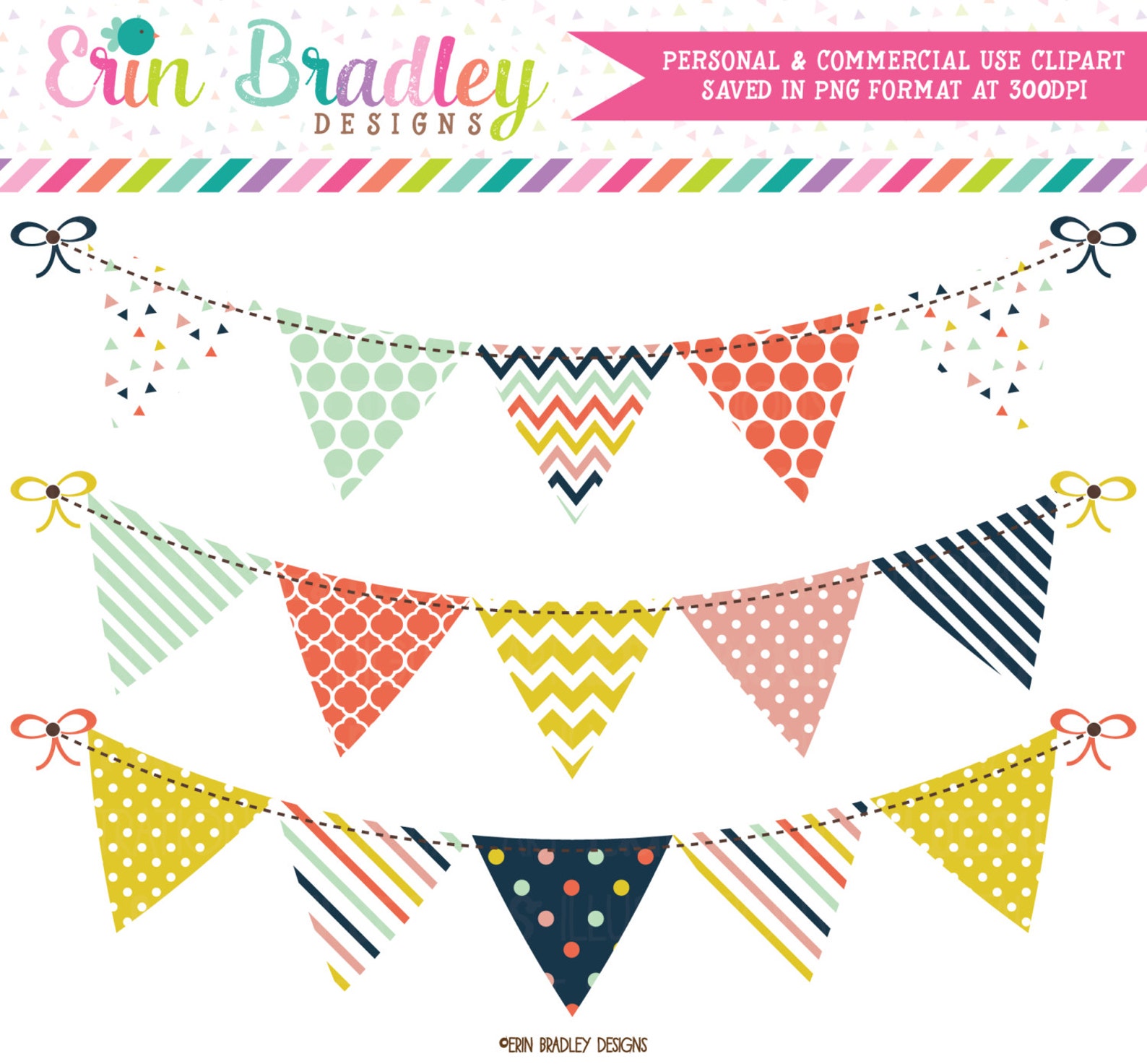 Bunting Clipart Craft Party Collection Digital Banner Flag - Etsy