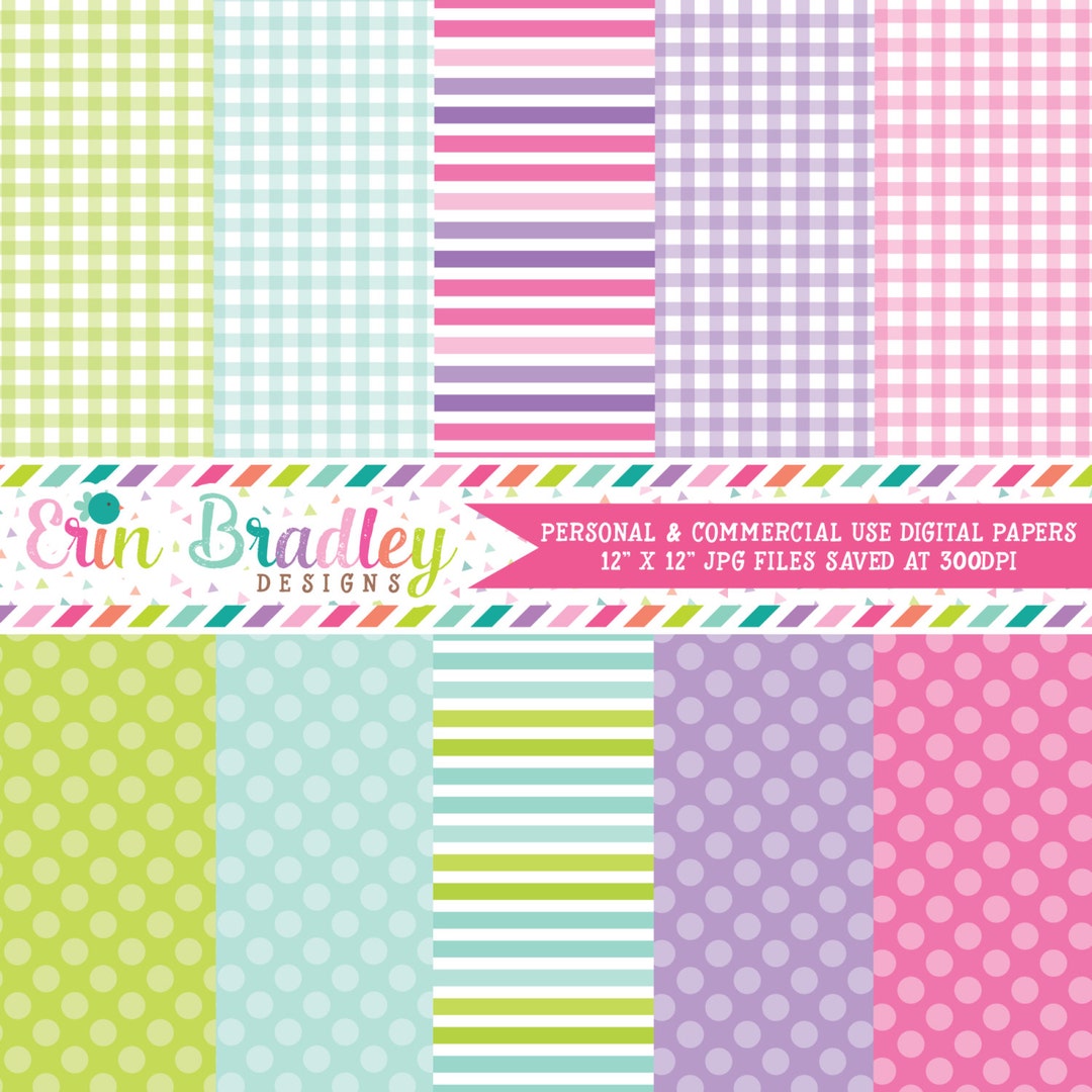 Digital Paper Pack Personal and Commercial Use Polka Dots and Gingham ...
