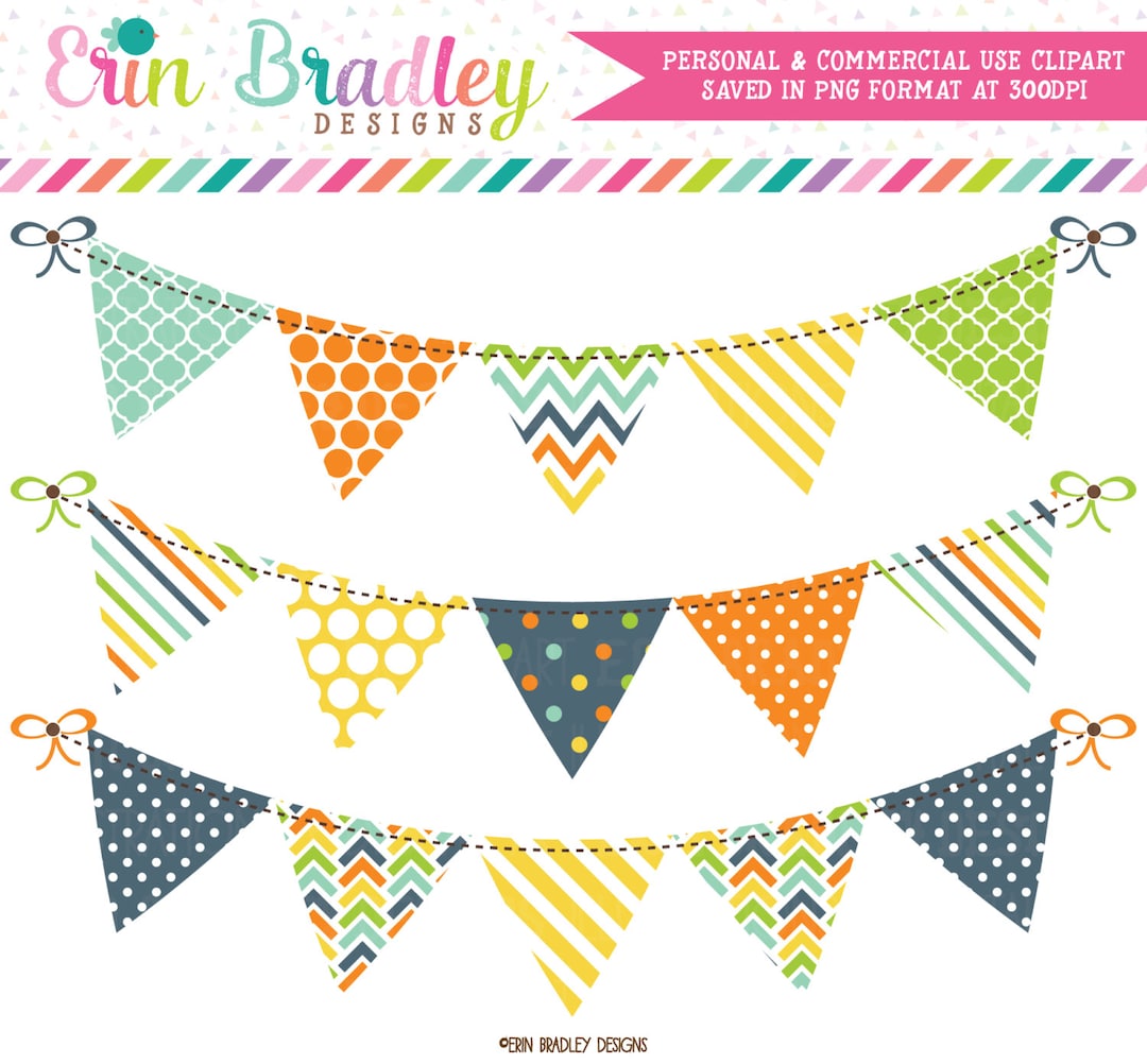 Bunting Clipart Graphics Instant Download Digital Clip Art Banner Flags ...