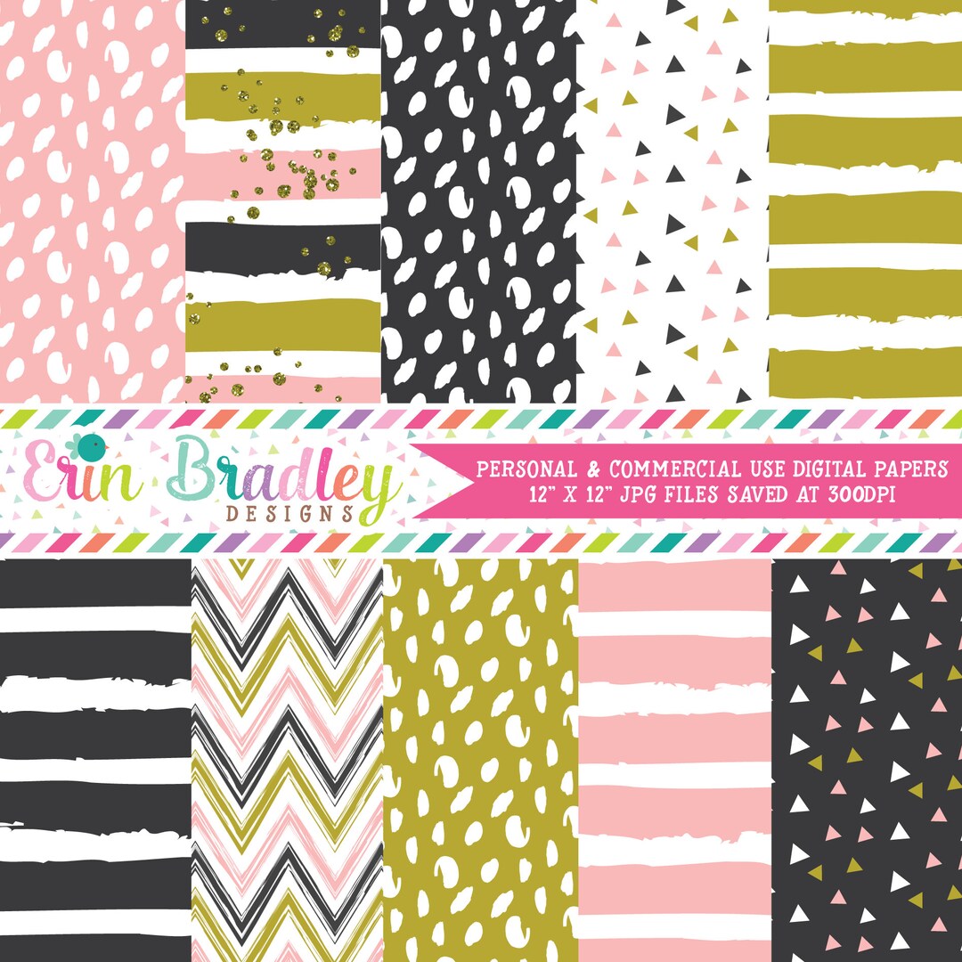 Just Peachy Digital Papers, Pink Gold Black Digital Paper Pack, Digital ...