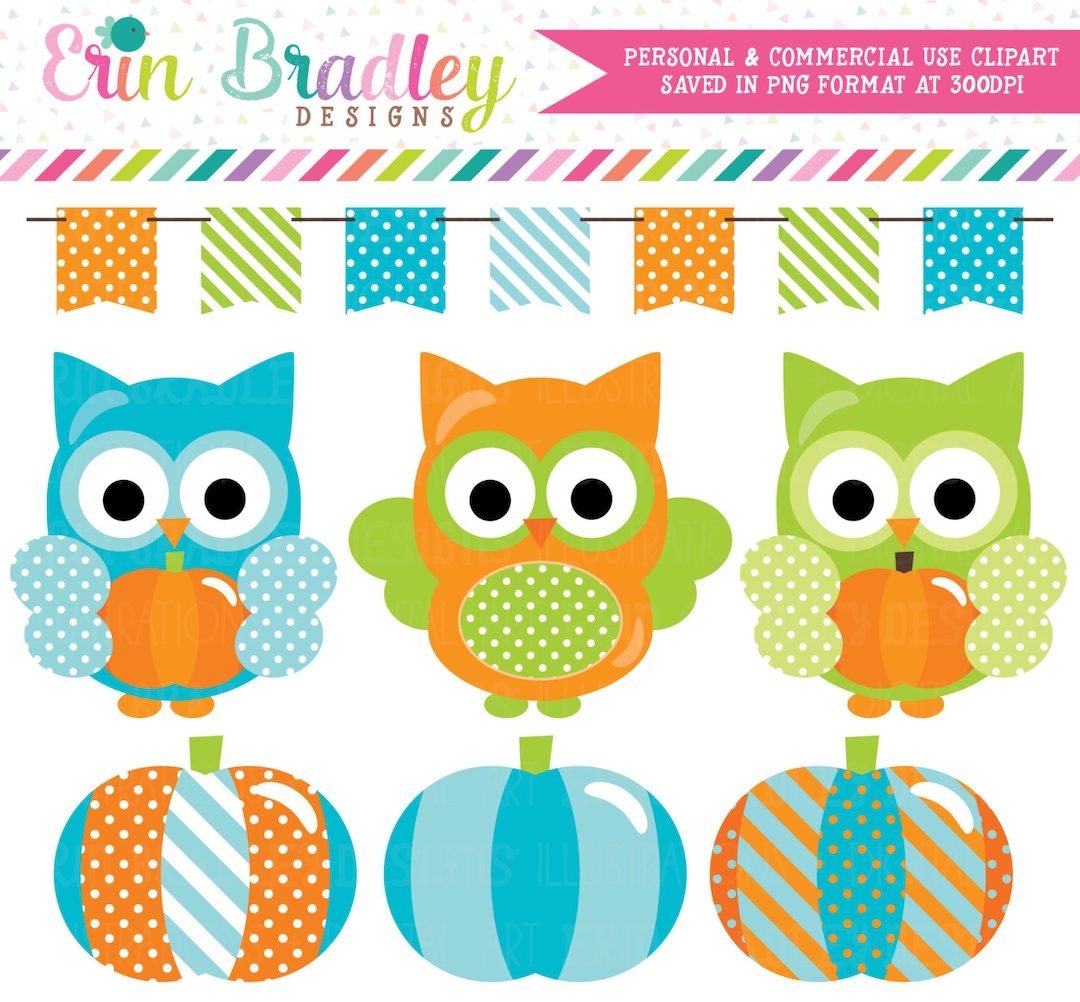 Pumpkin Owls Clipart for Boys Halloween Autumn Fall Clip Art Graphics ...