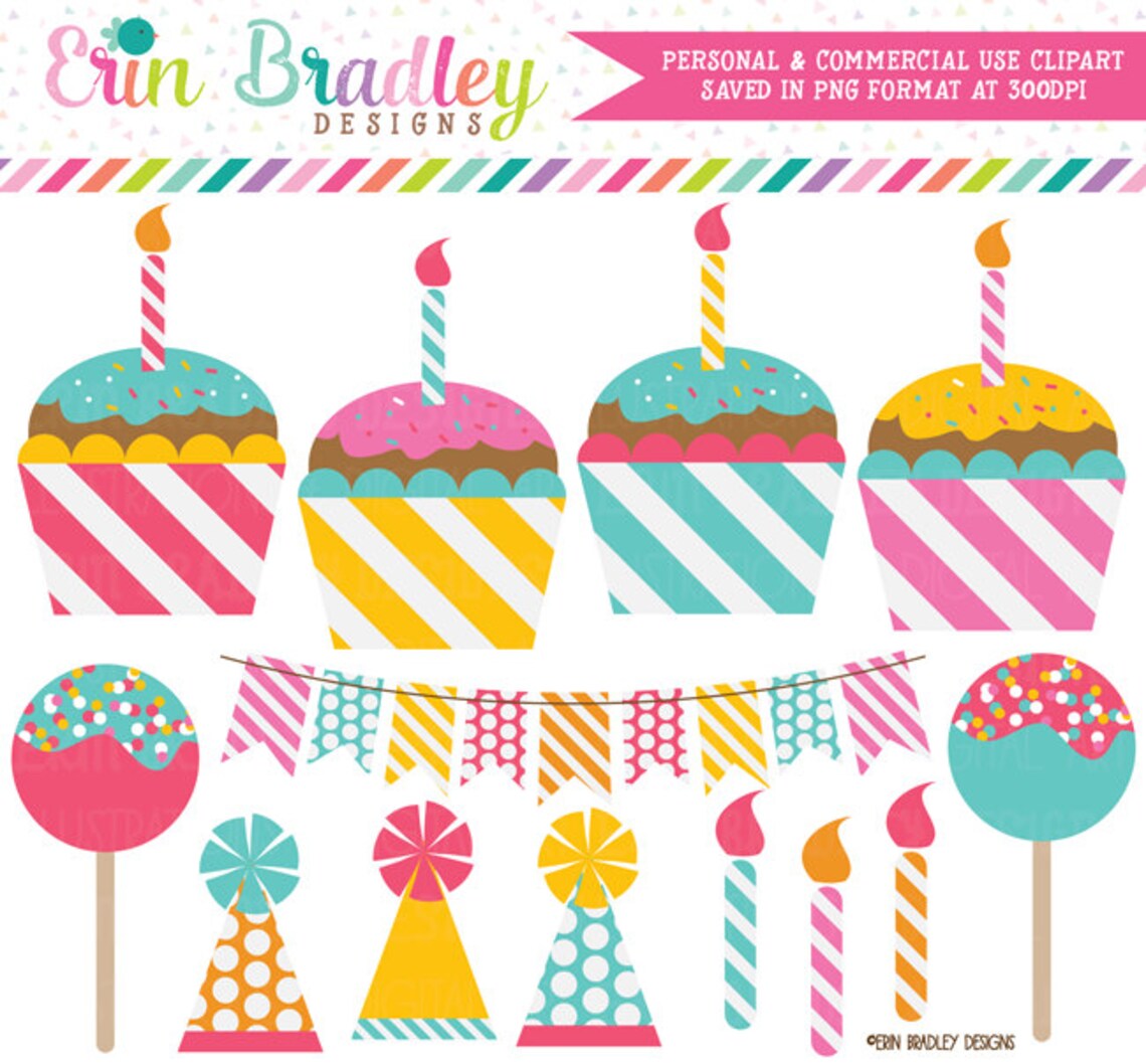 Birthday Party Clipart Cupcakes Cake Pops Party Hats Candles & - Etsy
