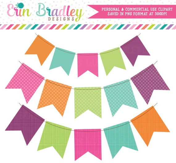 Fiesta Bunting Digital Clip Art Graphics in Pink Orange Green Blue ...