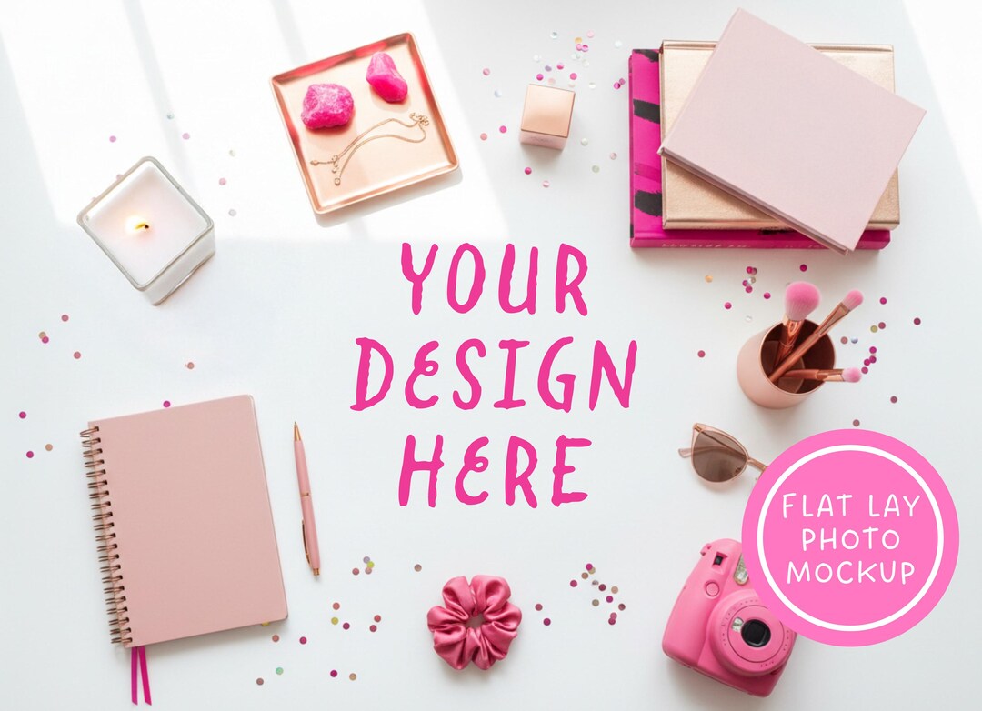 Hot Pink Desk Mockup | Flat Lay Photo, Product Branding (JPEG File) - Etsy