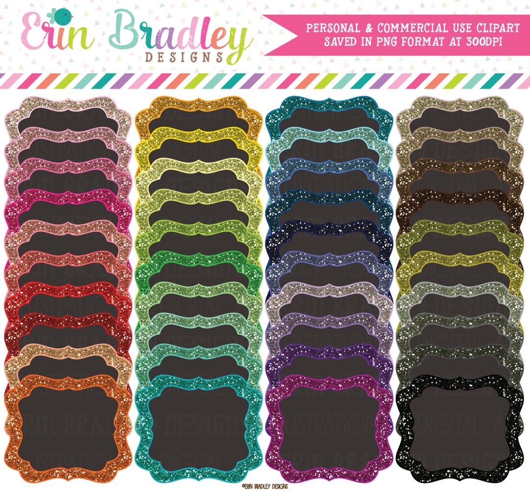 Glitter Clipart Frames - 40 Colors - Personal & Commercial Use Clip Art ...