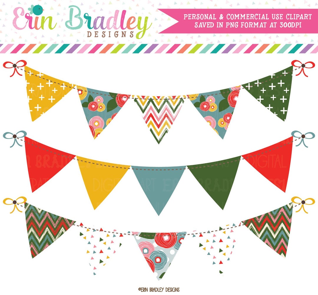 Pink Bloom Bunting Banner Flag Clipart Set Instant Download Floral ...