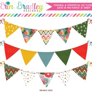 Pink Bloom Bunting Banner Flag Clipart Set Instant Download Floral ...
