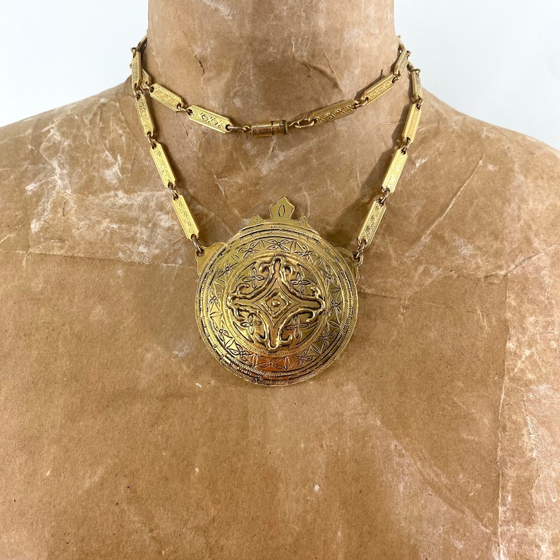 Vintage Accessocraft Huge Medallion Pendant, Gold Tone Statement ...