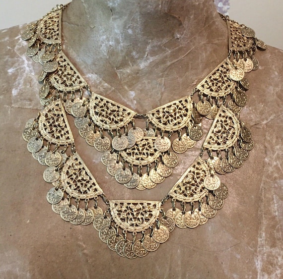 NAPIER Arabian Coin Bib Necklace, Runway Gold Tone Da… - Gem