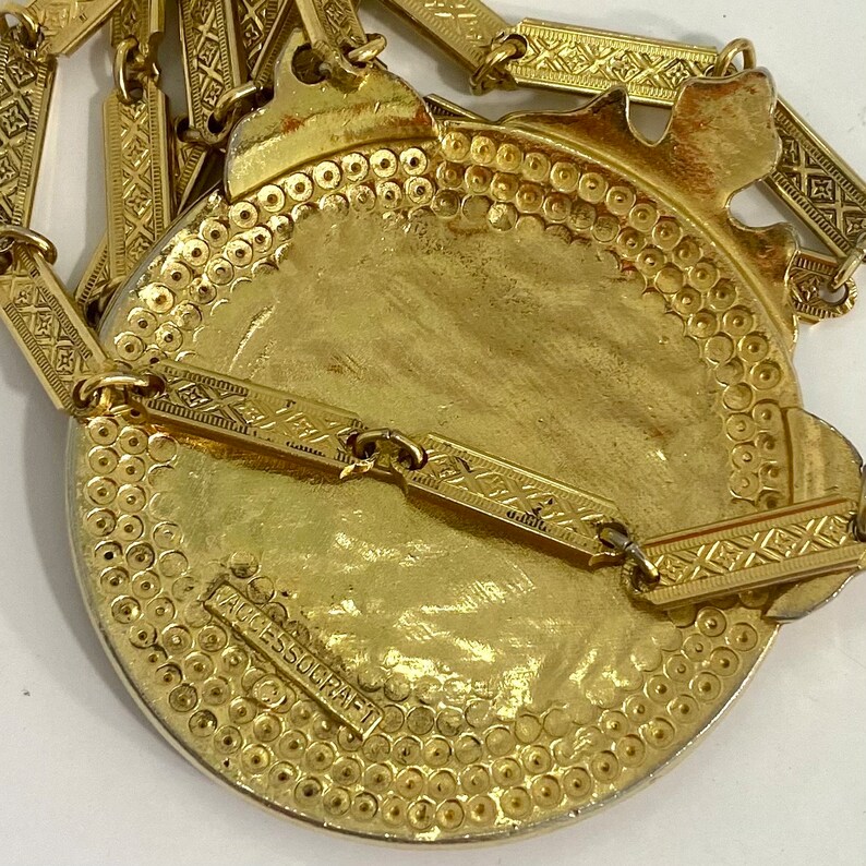 Vintage Accessocraft Huge Medallion Pendant, Gold Tone Statement ...