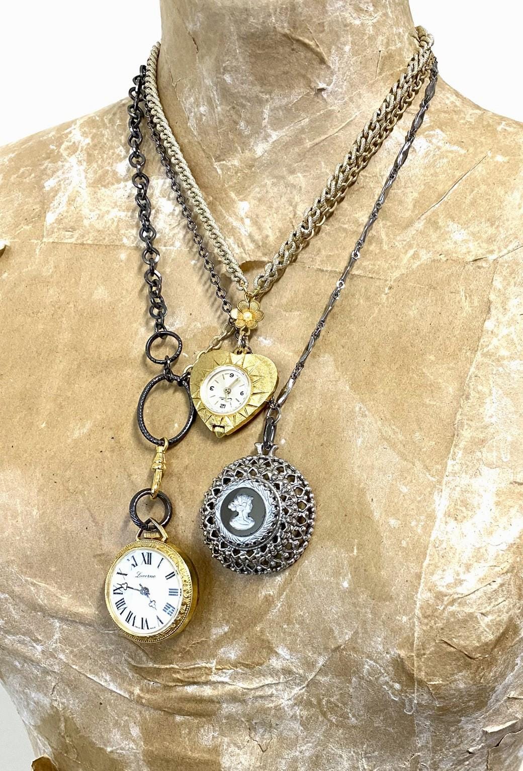 Choice Upcycled Watch Pendant Necklace, Heart Choker, Black Silver ...