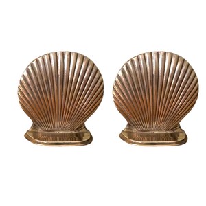 Vintage Solid Brass Sea Shell Bookend Pair, MCM 1970s Boho Chic Clamshell Beach House Decor ...