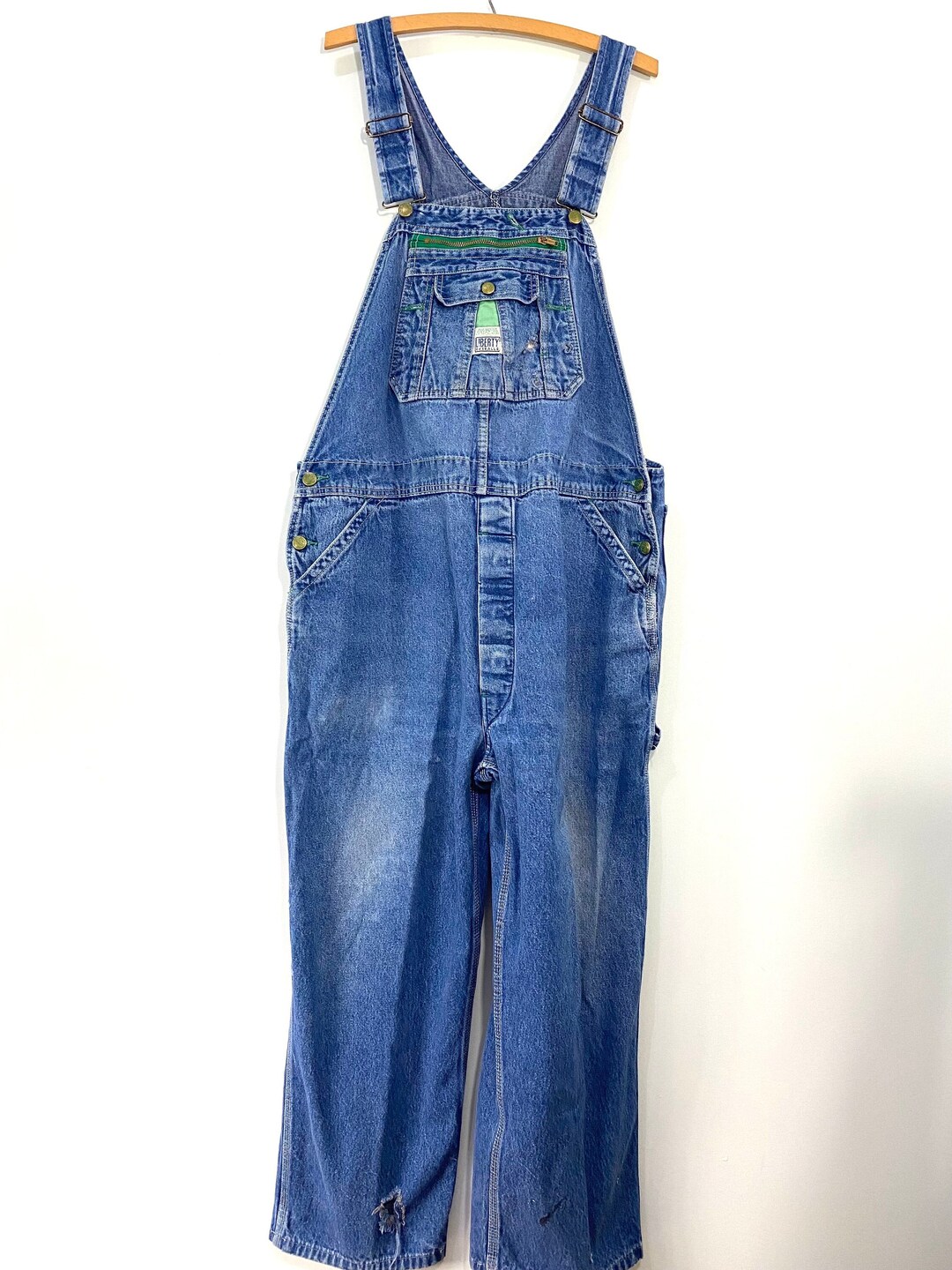 Vintage Distressed Liberty Bib Overalls Stonewashed Ripped Frayed Denim ...