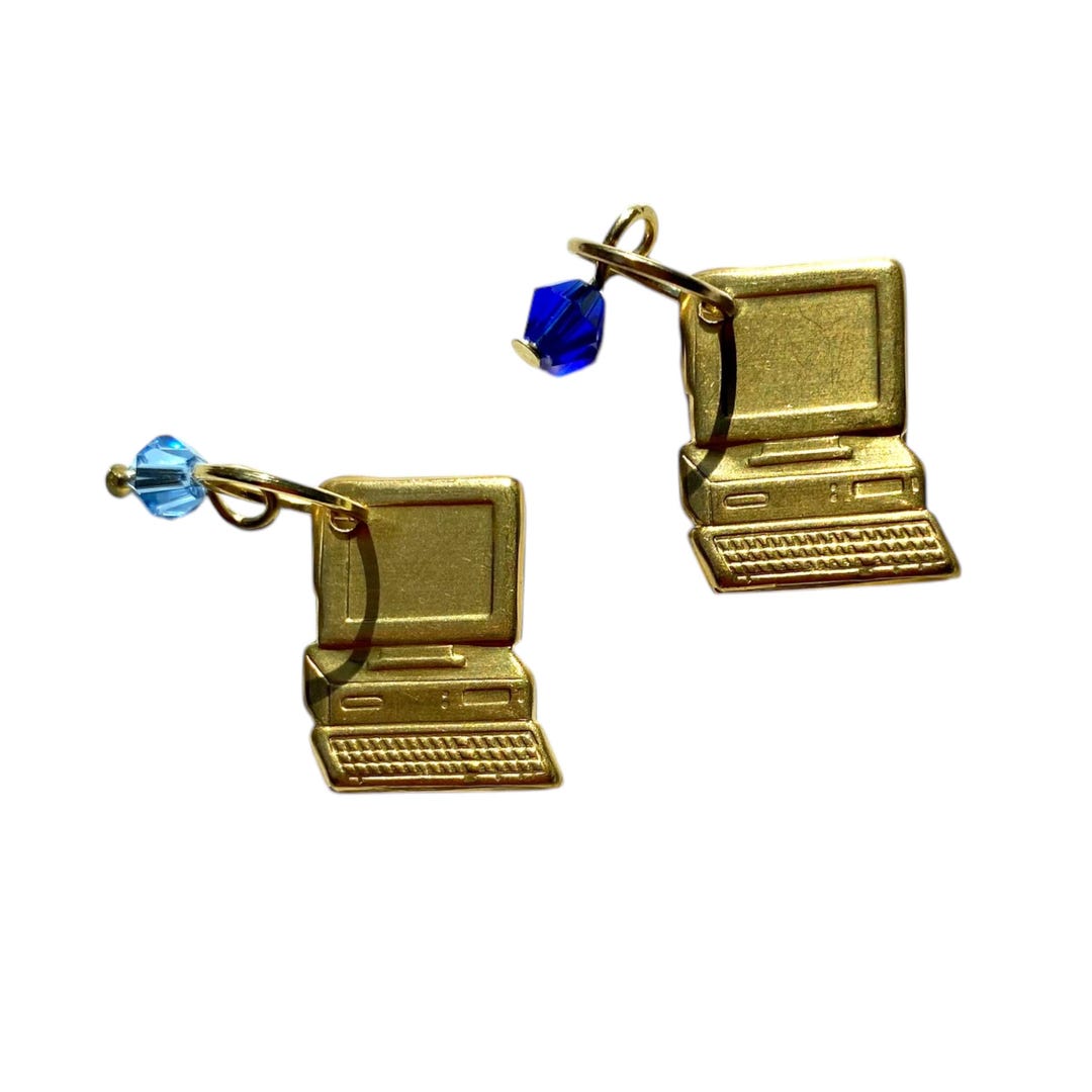 Retro Computer Charm, Vintage Style Geek Tech Jewelry, Gold-tone ...