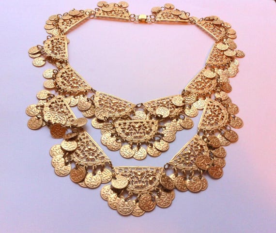 NAPIER Arabian Coin Bib Necklace, Runway Gold Tone Da… - Gem