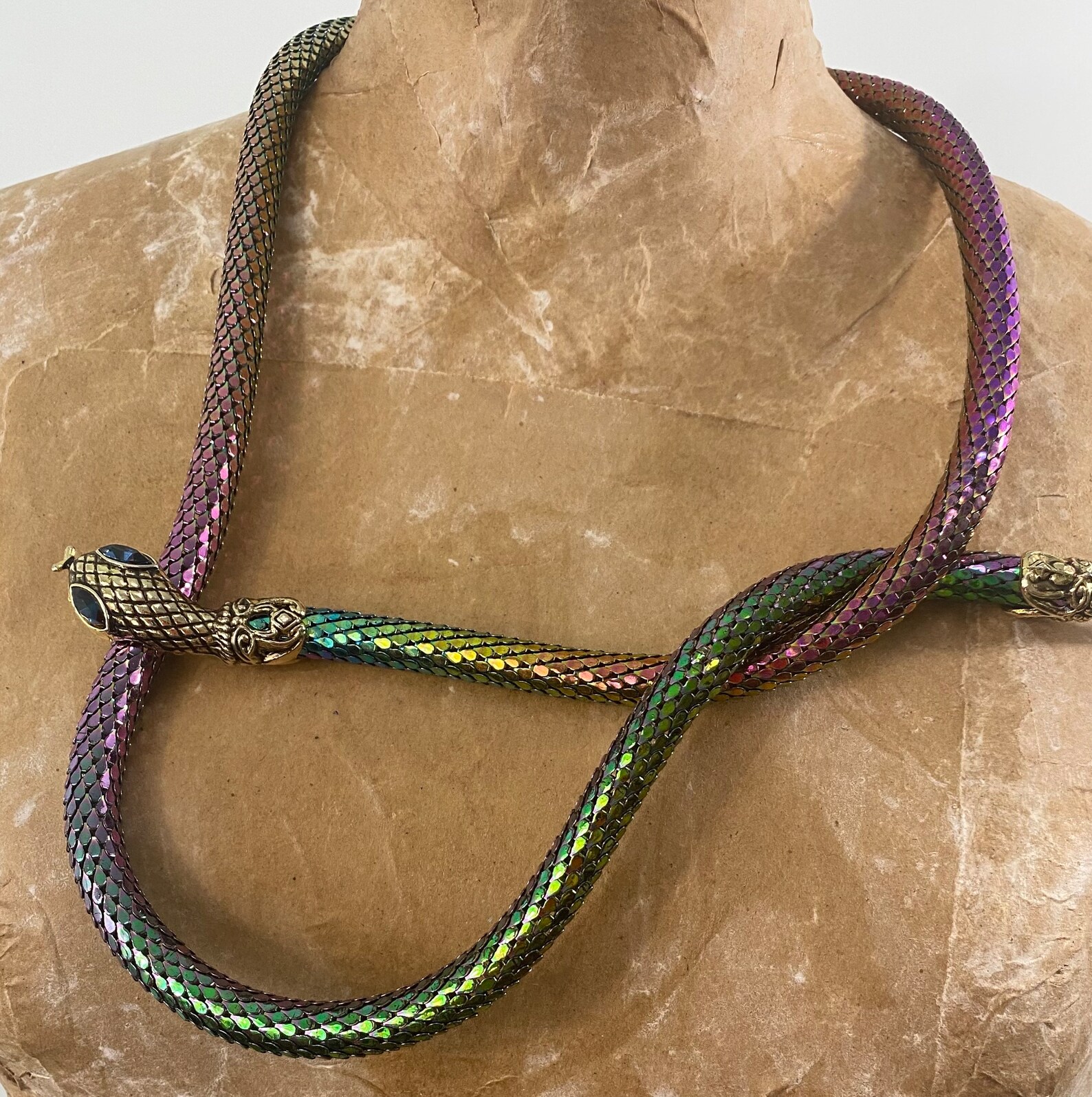 DL Auld Rainbow Iridescent Belt Metal Mesh Body Snake Scales Blue ...