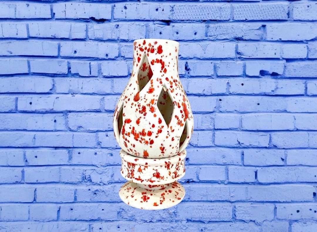 Vintage Studio Ceramic Hurricane Lamp / Candle Holder, Splatter Glaze ...