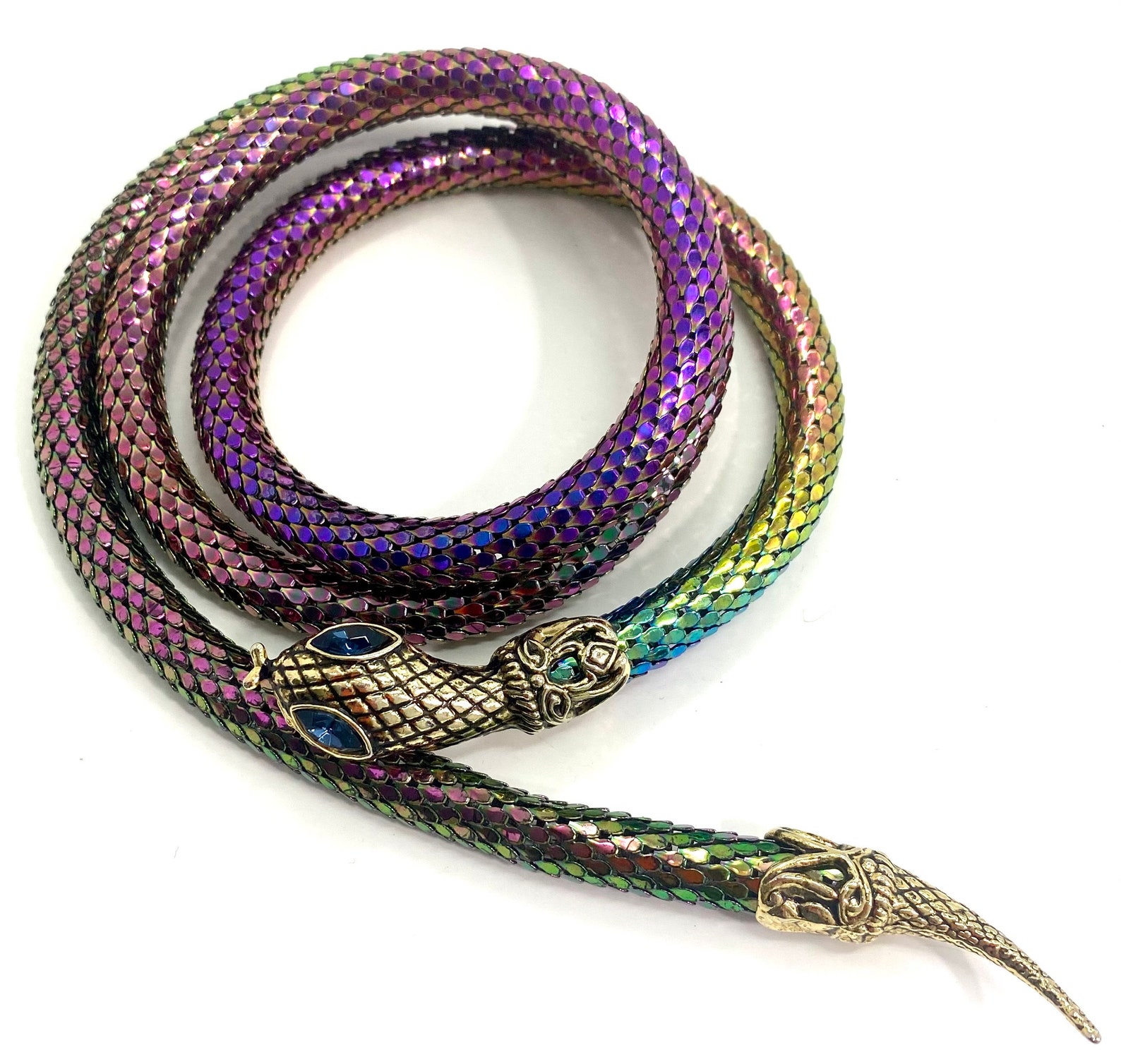 DL Auld Rainbow Iridescent Belt Metal Mesh Body Snake Scales Blue ...