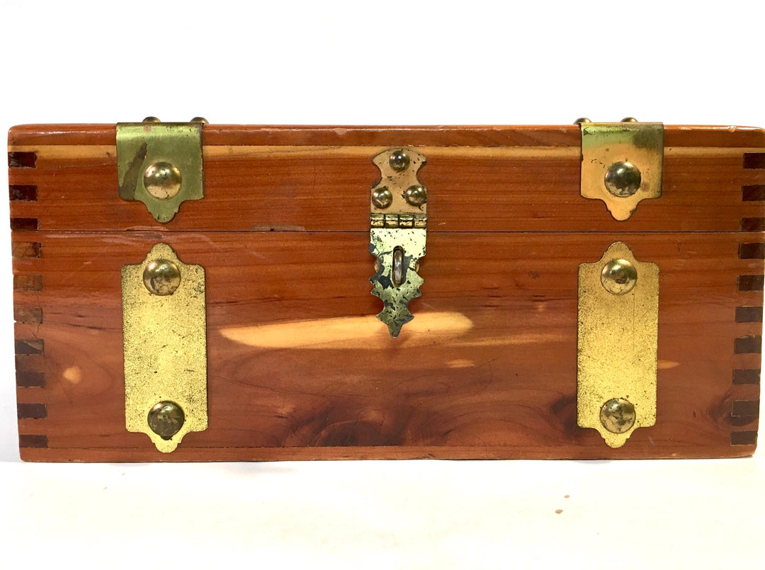Vintage Cedar Jewelry Box, Treasure Chest, Handles, Dovetails ...