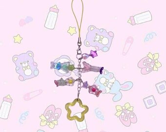 Purple Star Pastel Kawaii Charm Phone Chain Keychain - Etsy