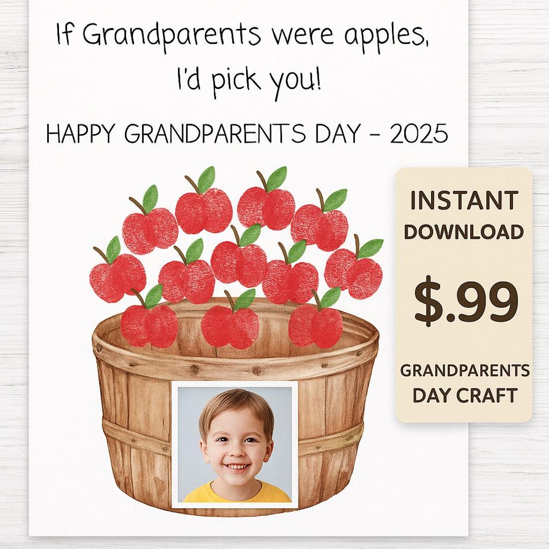 Grandparents Day Craft | Printable Card | Fingerprint Apple Basket ...