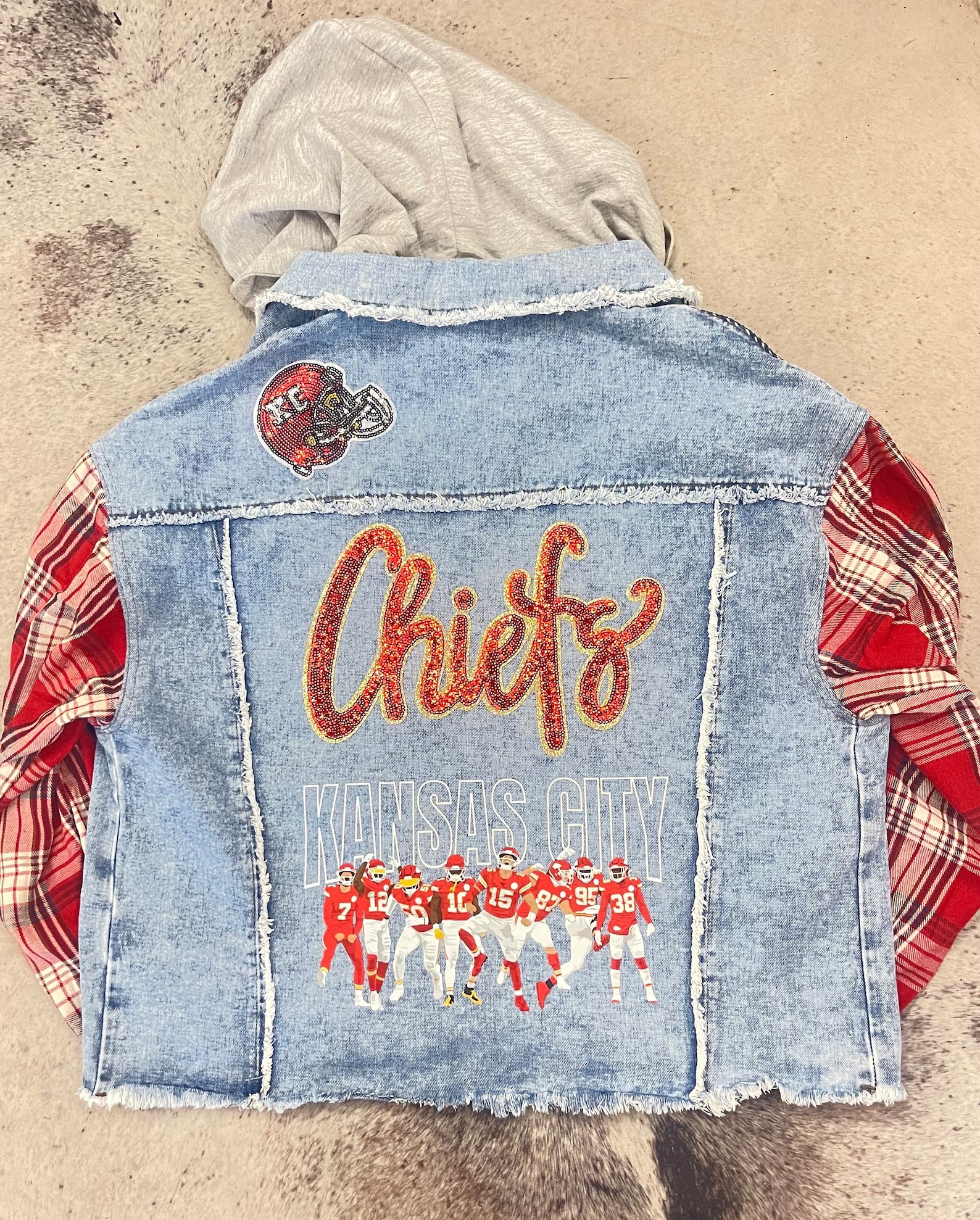 CHIEFS Denim Jacket W/plaid Sleeves - Etsy