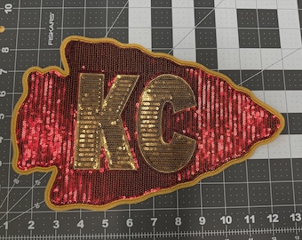 KC Chiefs Heart Football Sequin X-large Iron on Patch - Etsy