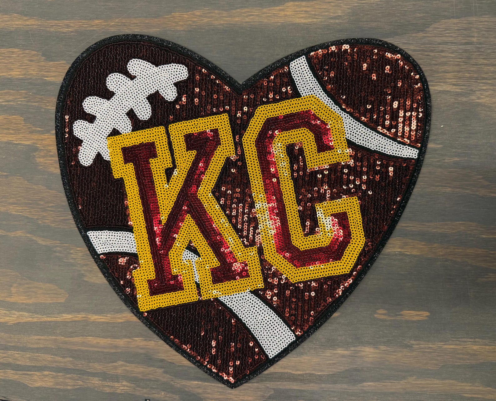 KC Chiefs Heart Football Sequin X-large Iron on Patch - Etsy