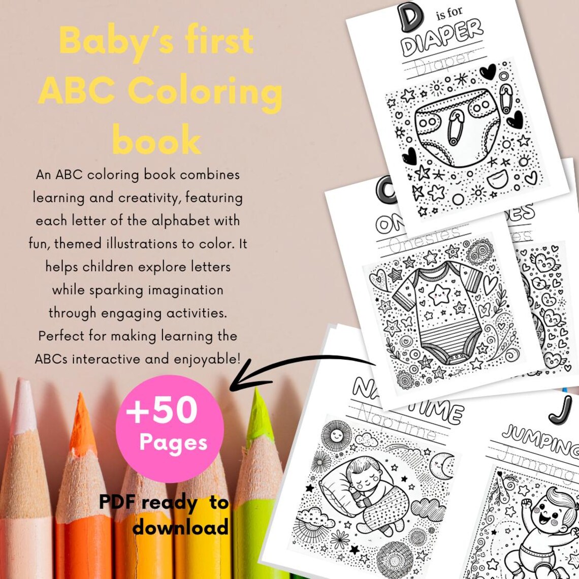 Baby's First ABC Baby Shower Coloring Book | Food & Animals Pages ...