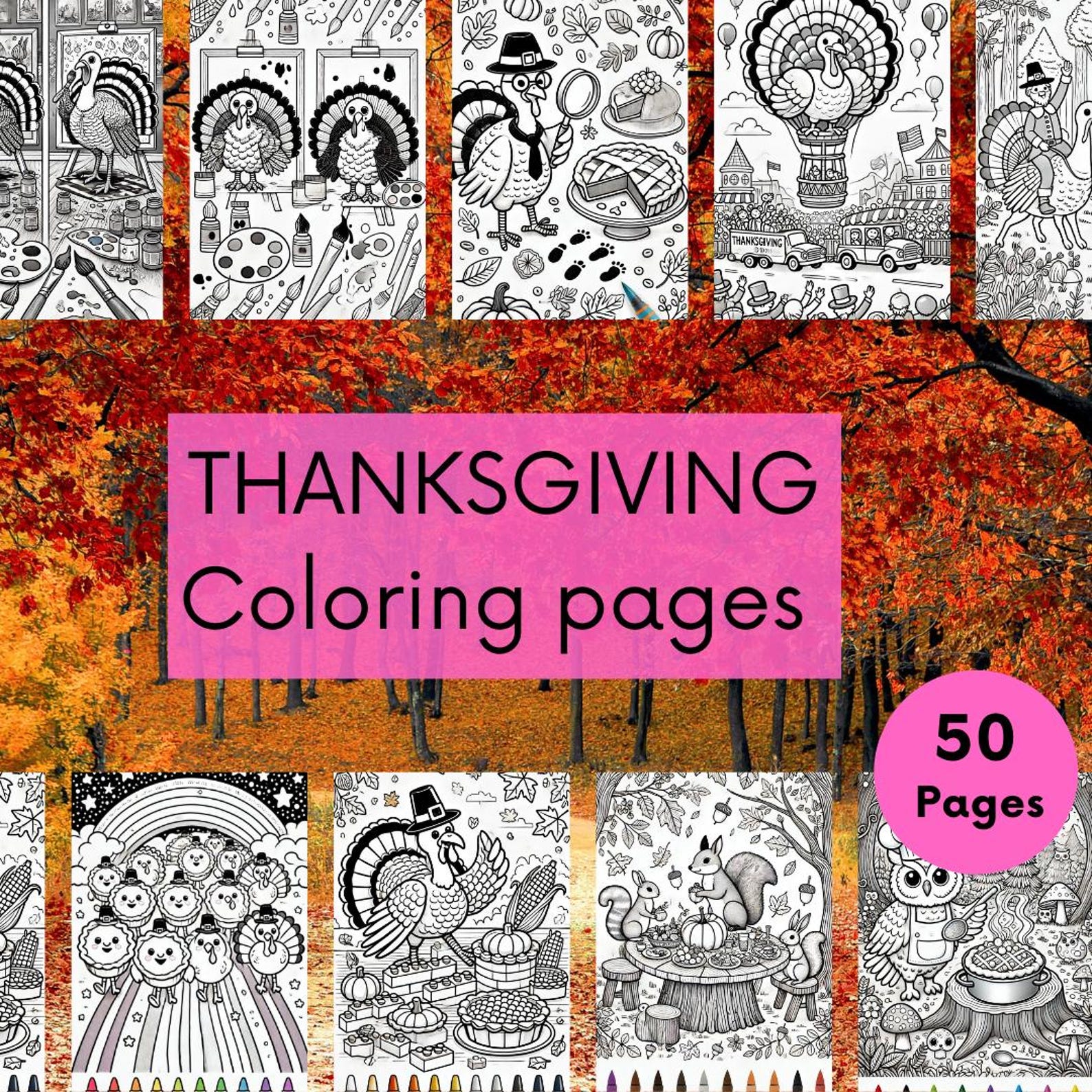 50-page Thanksgiving Kids Coloring Sheets | Fall Game Bundle for ...