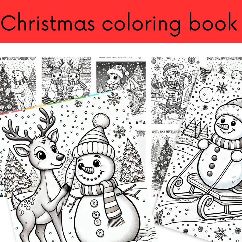 60-page Printable Coloring Christmas Book for Kids | Xmas Sheets for ...