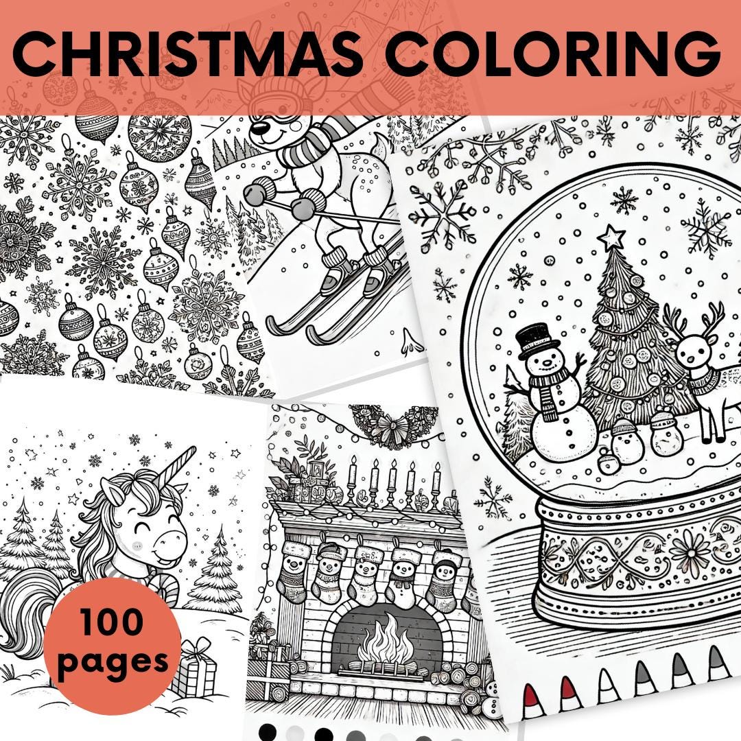 100-page Christmas Coloring Book Kids Xmas Sheets for Toddler Print at ...