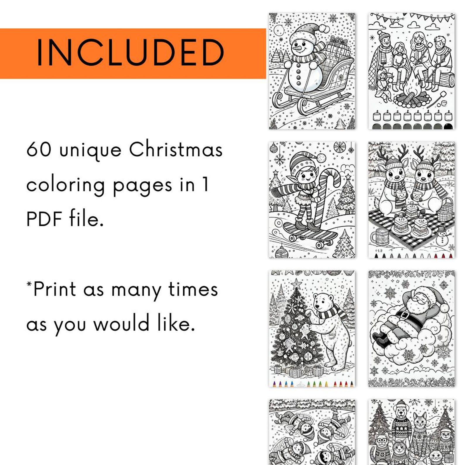 60-page Coloring Christmas Book for Kids | Xmas Coloring Sheets Toddler ...