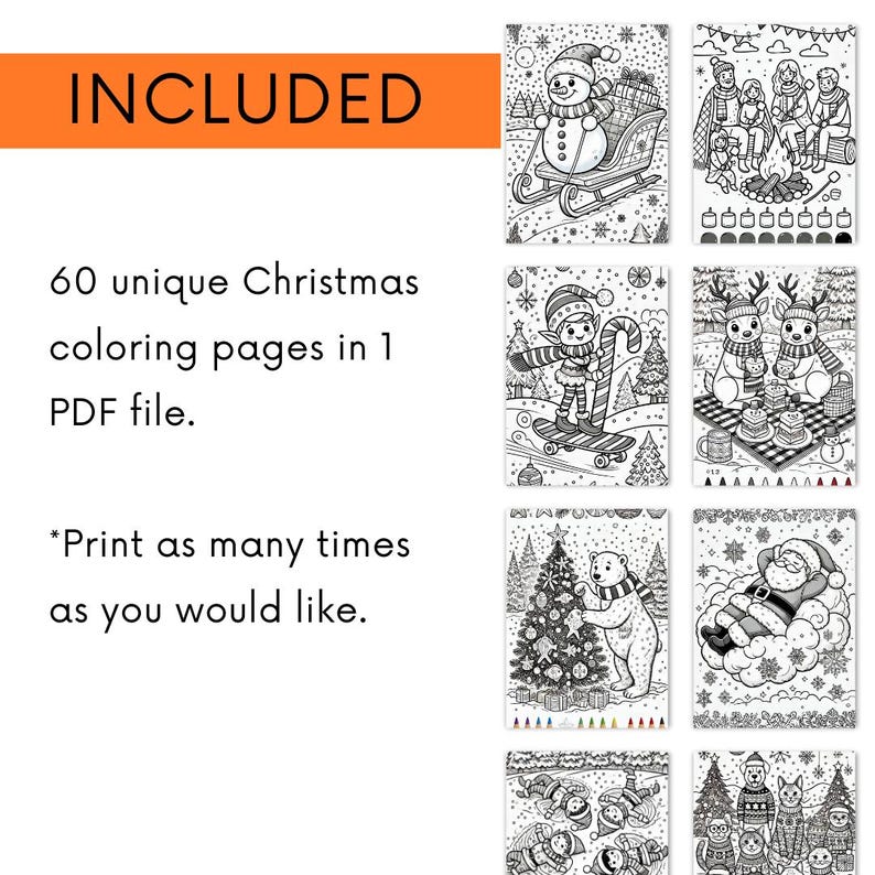 60-page Coloring Christmas Book for Kids | Xmas Coloring Sheets Toddler ...