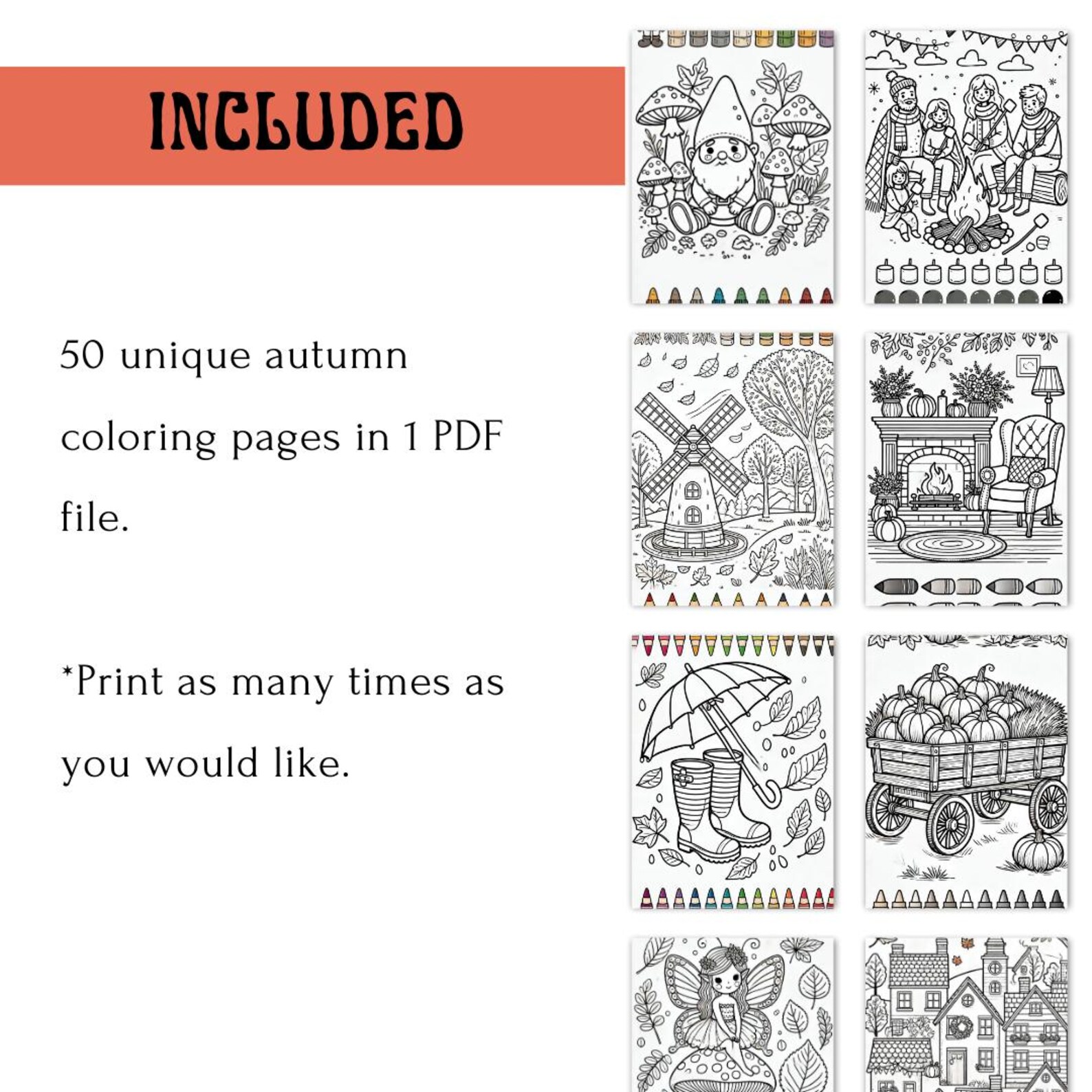 50-page Fall Coloring Sheets Printable Autumn Bundle for Toddler Fall ...