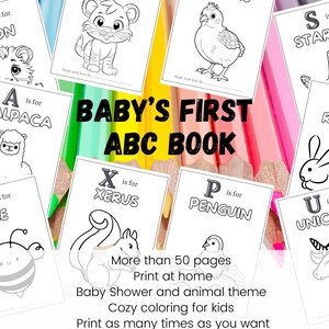 Baby's First ABC Shower Coloring Book for Toddler Kids Alphabet Animal ...