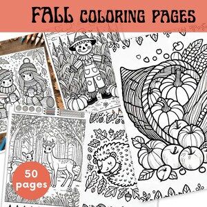 50-page Fall Coloring Sheets Printable Autumn Bundle for Toddler Fall ...