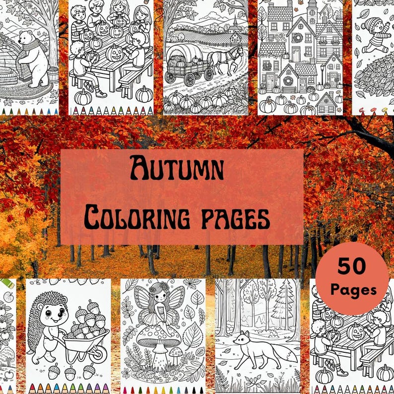 50-page Fall Coloring Sheets Printable Autumn Bundle for Toddler Fall ...