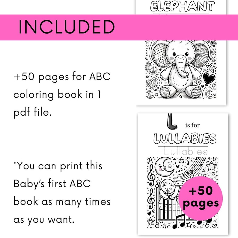 Baby's First ABC Baby Shower Coloring Book Alphabet Kids & Toddler ...
