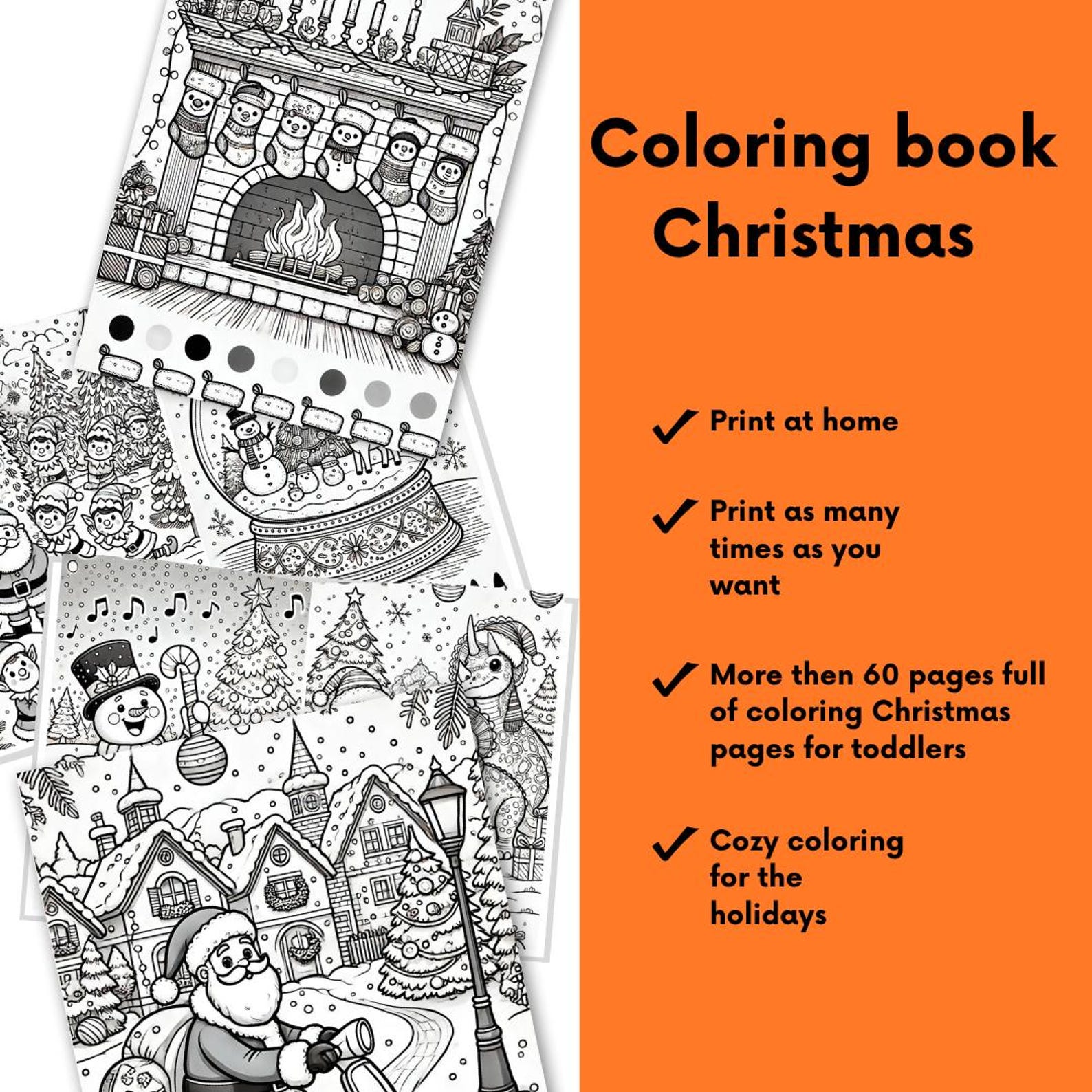 60-page Coloring Christmas Book for Kids | Xmas Coloring Sheets Toddler ...